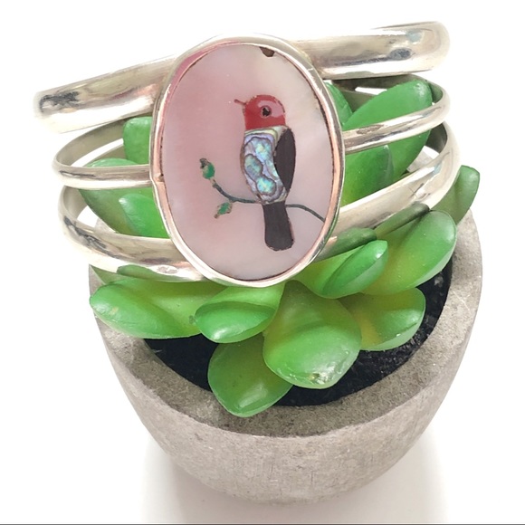 Jewelry | Gemstone Bird Inlay Silver Cuff | Poshmark
